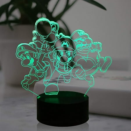 Cartoon Light Bros Yoshi Brother Luigi Toad Donkey Kong Bowser 3D LED ...