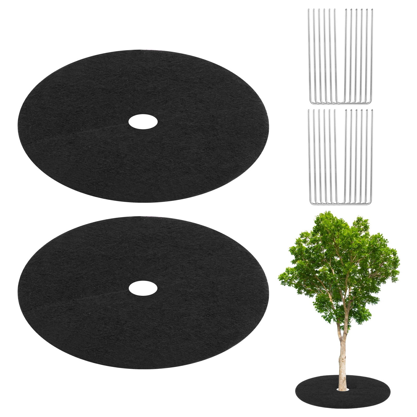 Uxcell 2-Pack Non-Woven Tree Mulch Ring  20.5 Inch Tree Protector Mat W 12 Pcs Stakes For Plant Root Protection [black] 20.5