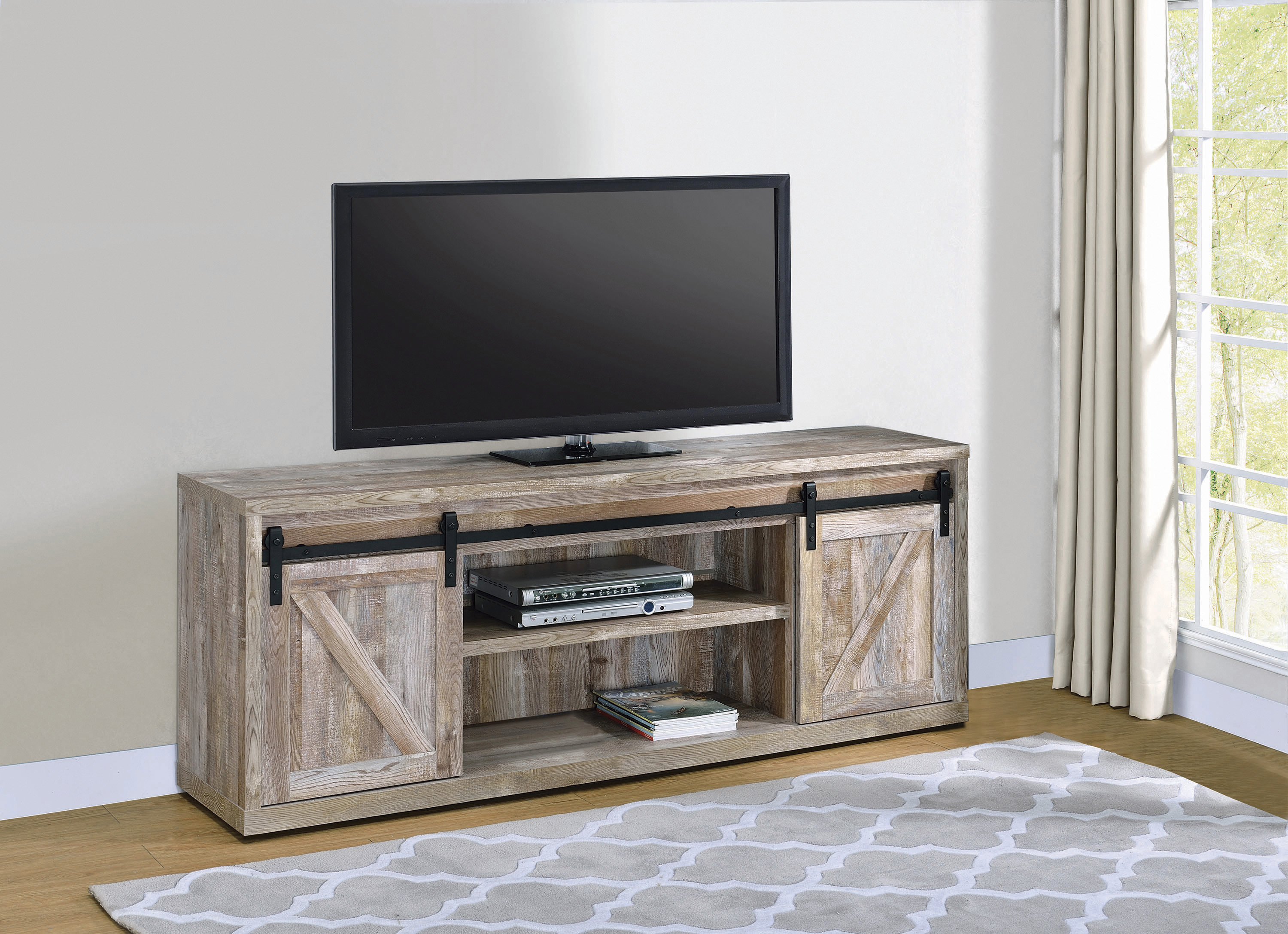 71-inch Sliding Doors TV Console Weathered Oak - Walmart.com - Walmart.com