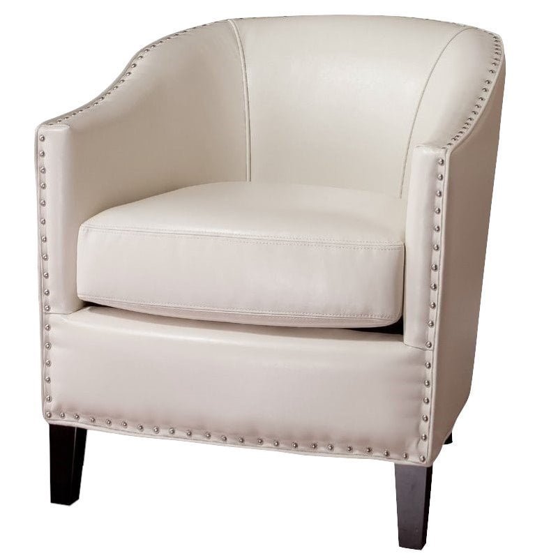 Noble House Jeremy Leather Club Barrel Chair in Ivory - Walmart.com