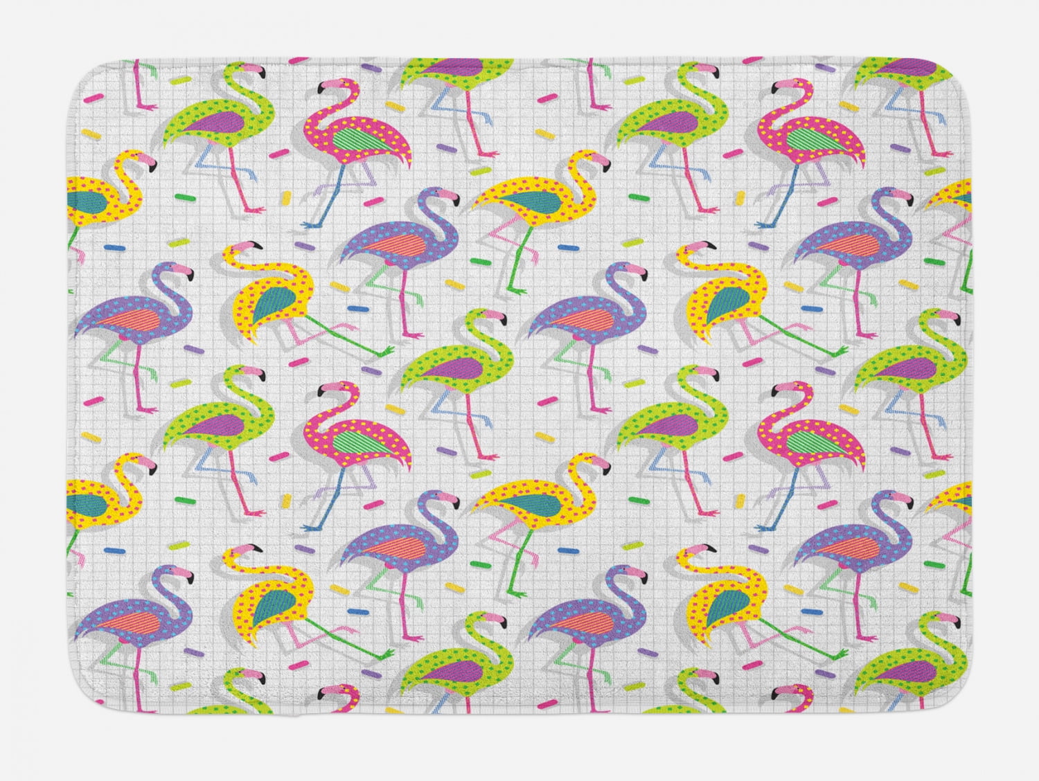 Flamingo Bath Mat, Colorful Retro Vintage Flamingo Patterns in Polka ...
