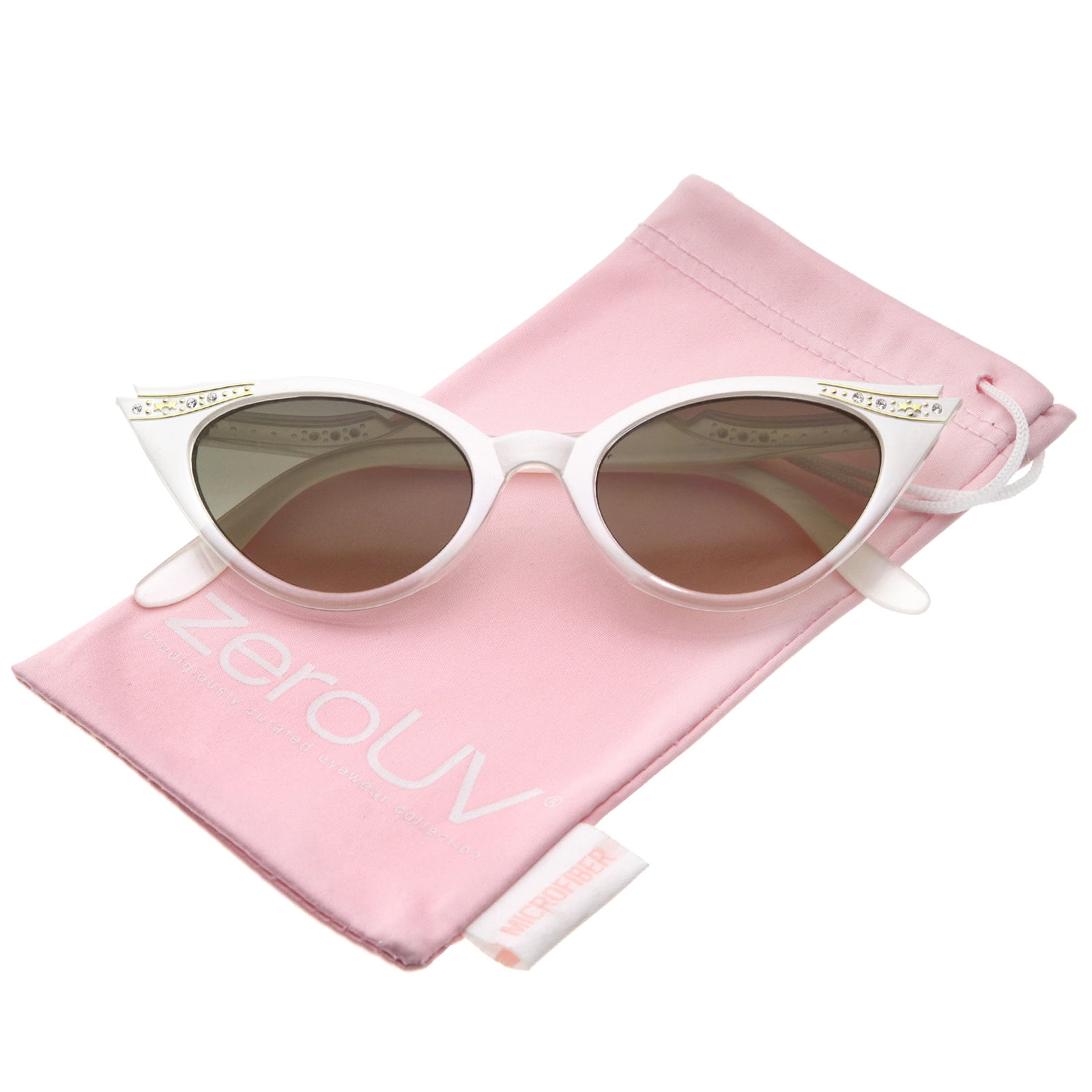 Zerouv Female Womens Retro Rhinestone Embellished Cat Eye Sunglasses