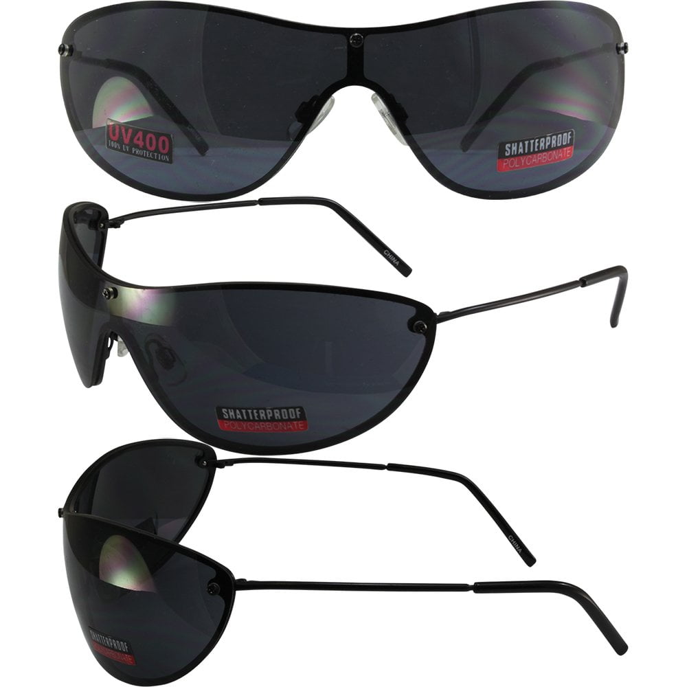 Global Vision Keeper Motorcycle Wrap Around Sunglasses Black Metal