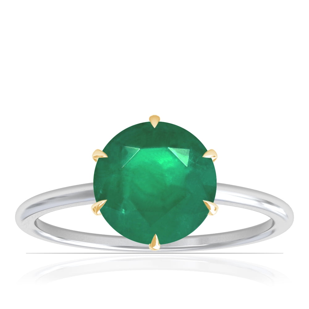 GemsNY May Birthstone - Petite Two Tone Round Emerald Solitaire Ring (1 ...