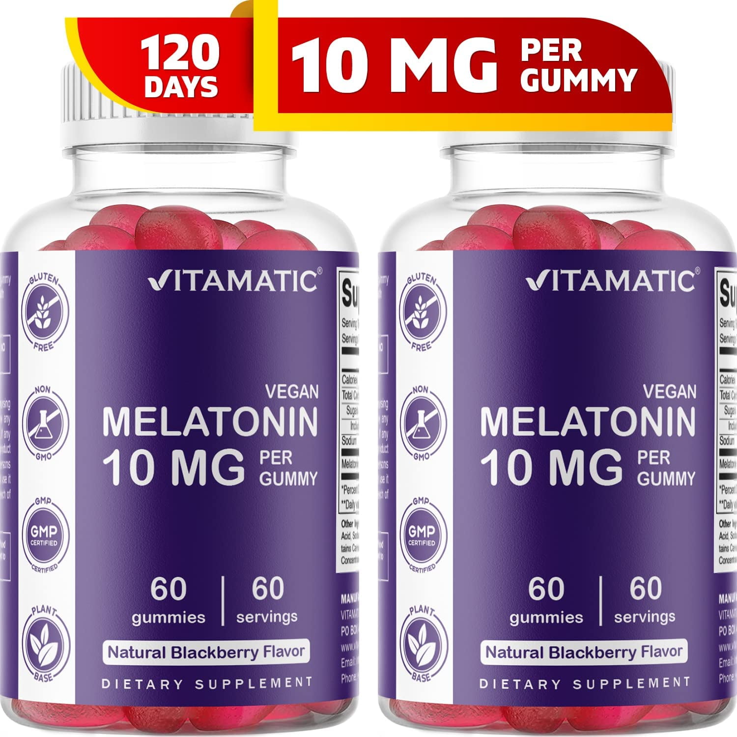 2 Pack - Vitamatic Melatonin 10mg per Gummy - 60 Servings - 60 ...