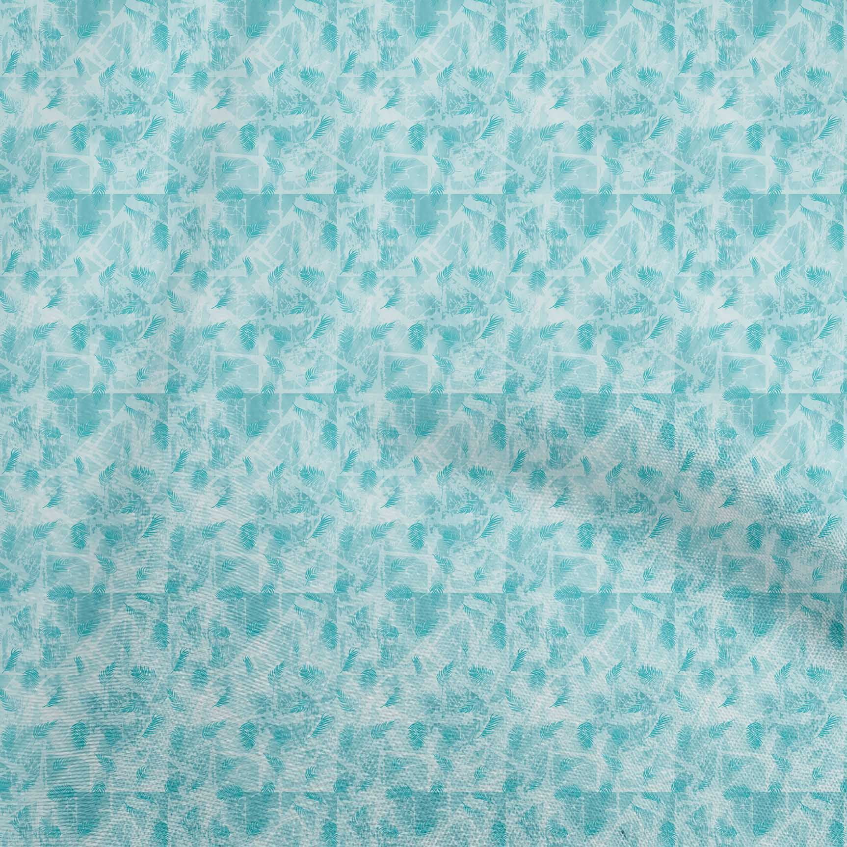 oneOone Cotton Poplin Turquoise Blue Fabric Leaves Dress Material ...