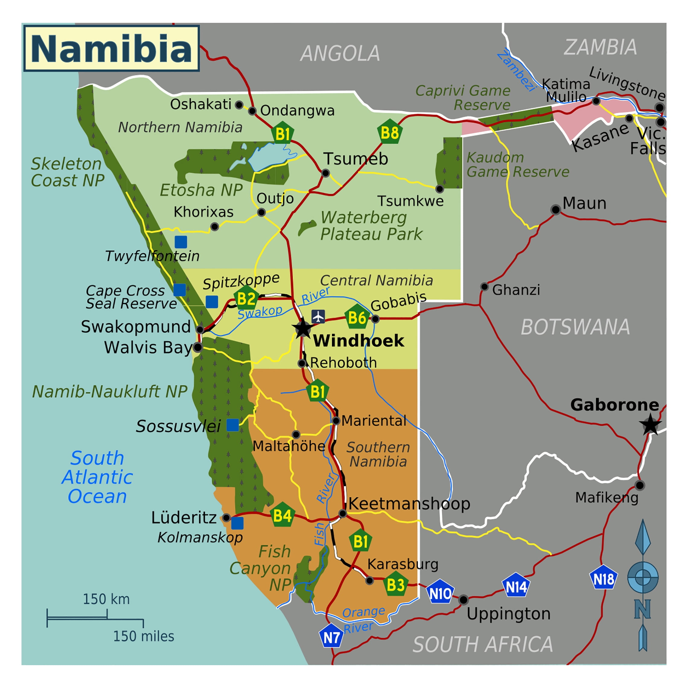 Palmetto Posters 24x24 Laminated Poster: Large regions map of namibia ...