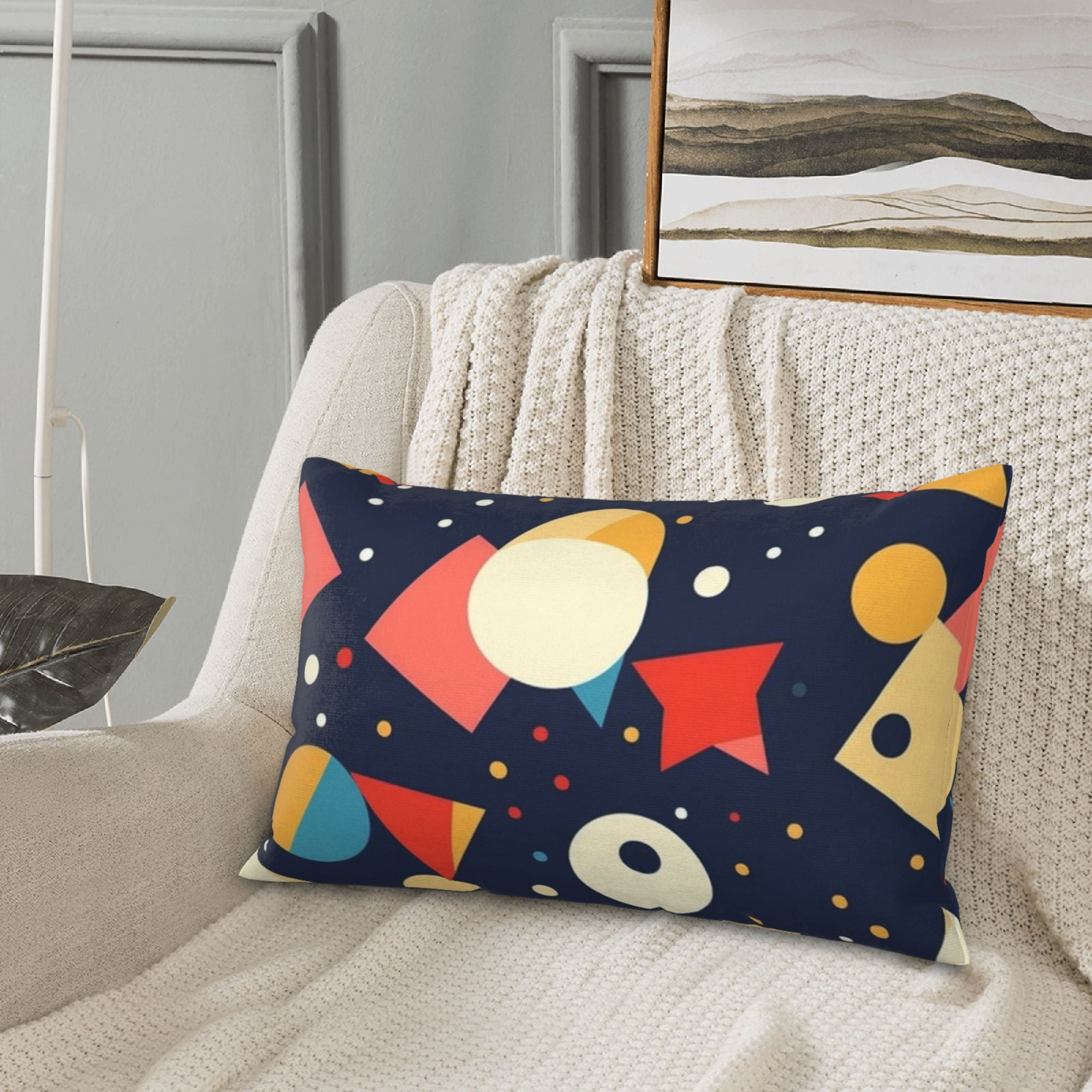 ZNDUO Rectangular Plush Cushion Cover, Flat Geometric Shapes Blue ...