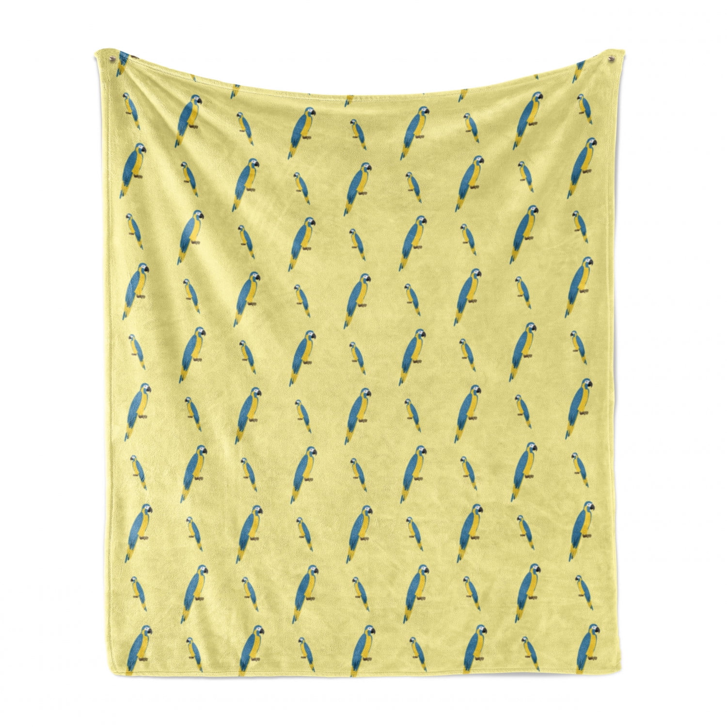 Yellow and Blue Soft Flannel Fleece Blanket, Numerous Cartoon Tropical ...