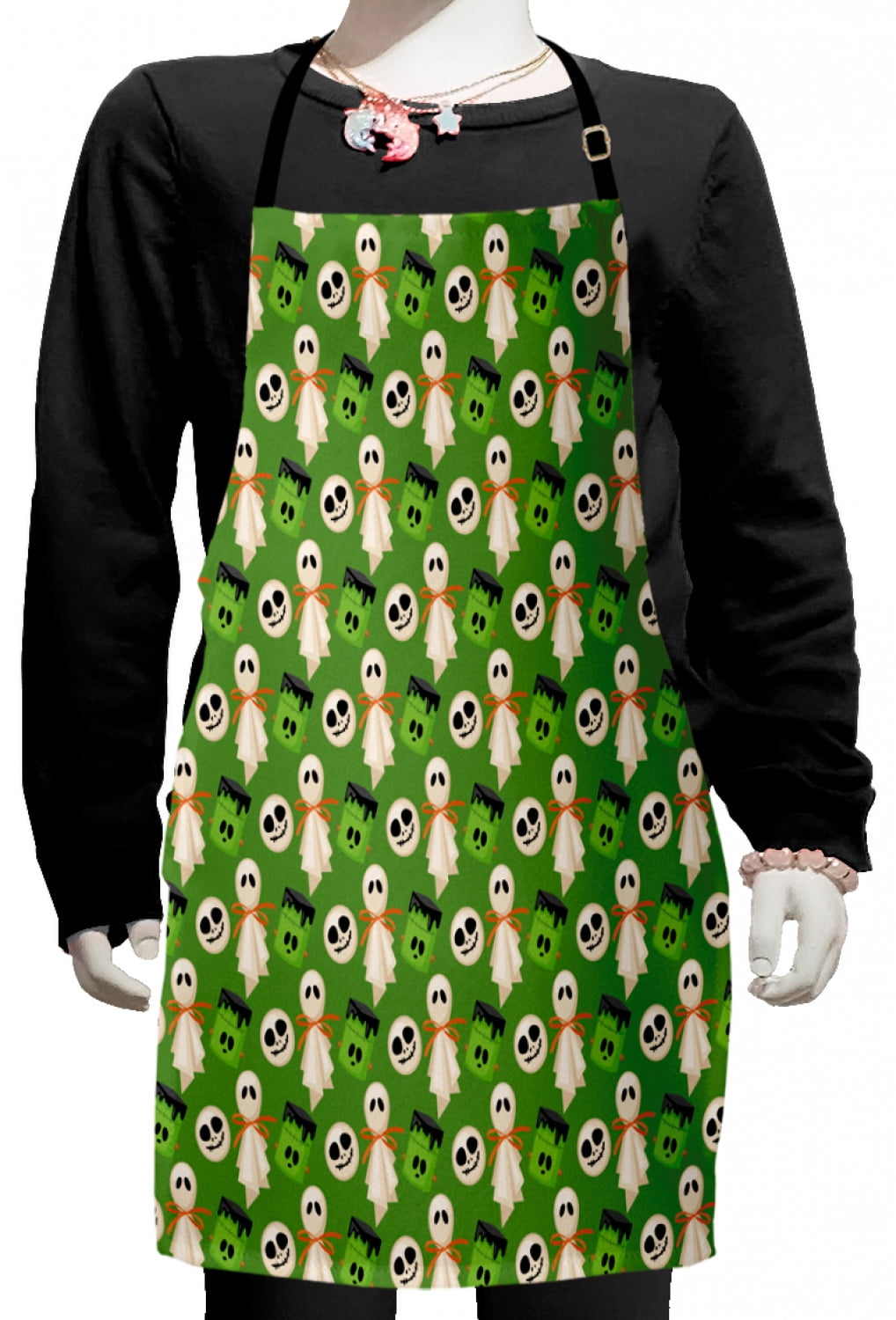 Halloween Kids Apron, Repetitive Horror Themed Pattern with Ghosts and ...