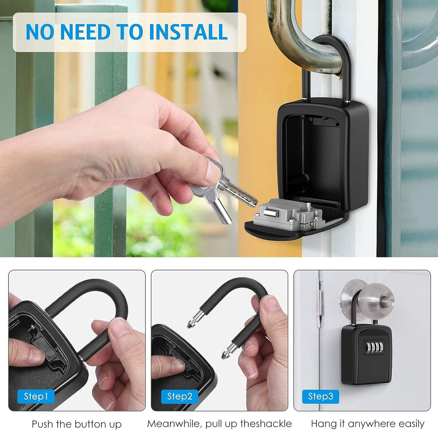 1 Pack Key Lock Box, Weatherproof 4 Digit Combination Key Storage Lock ...