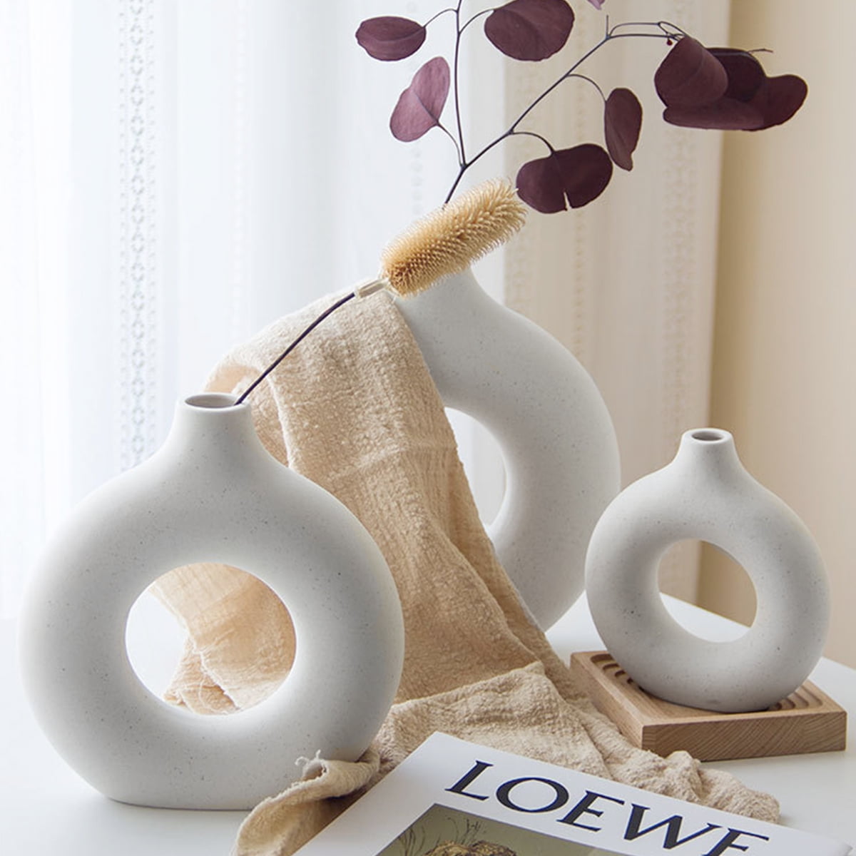 Austok Ceramic Vase, Modern Nordic Geometric Fine Mouth Decorative ...