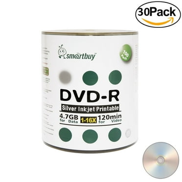 100 Pack Smartbuy 16X DVD-R 4.7GB 120Min Logo Top (Non-Printable) Data ...