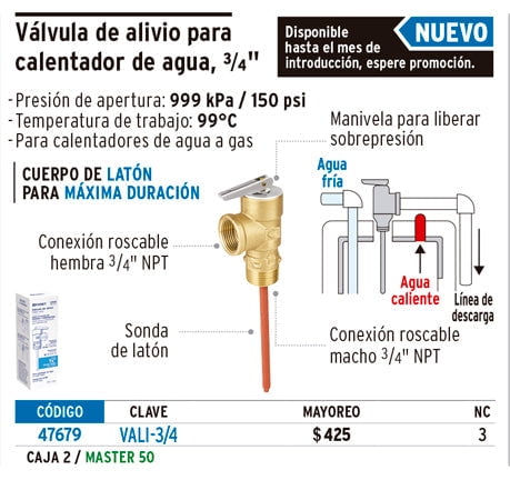 Válvula de alivio de 3/4' para boiler, 150psi, Foset Foset VALI-3/4 ...