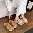 2026 Summer New Women's Brown Suede Rhinestone Flower Slide Sandals ...