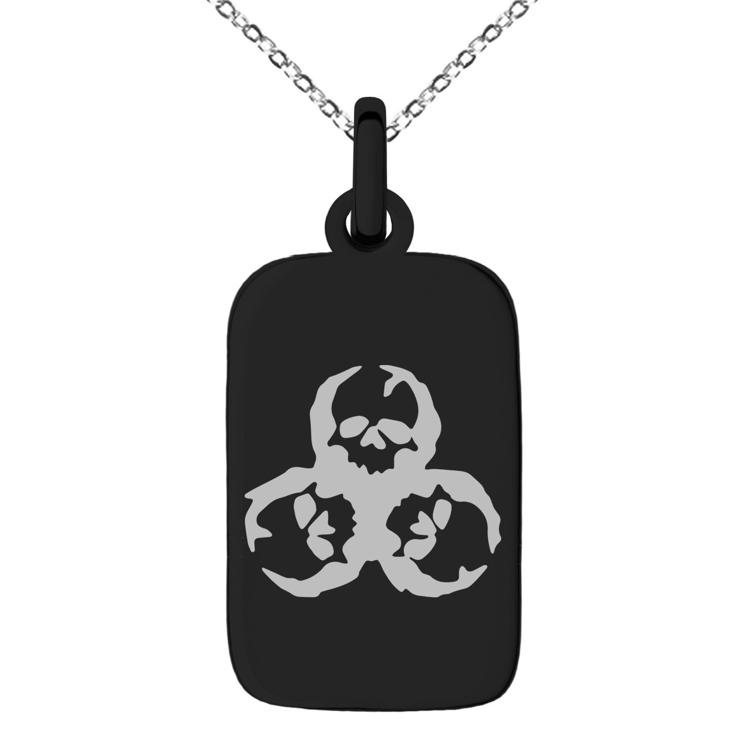 Stainless Steel Zombie Skull Biohazard Engraved Small Rectangle Dog Tag ...