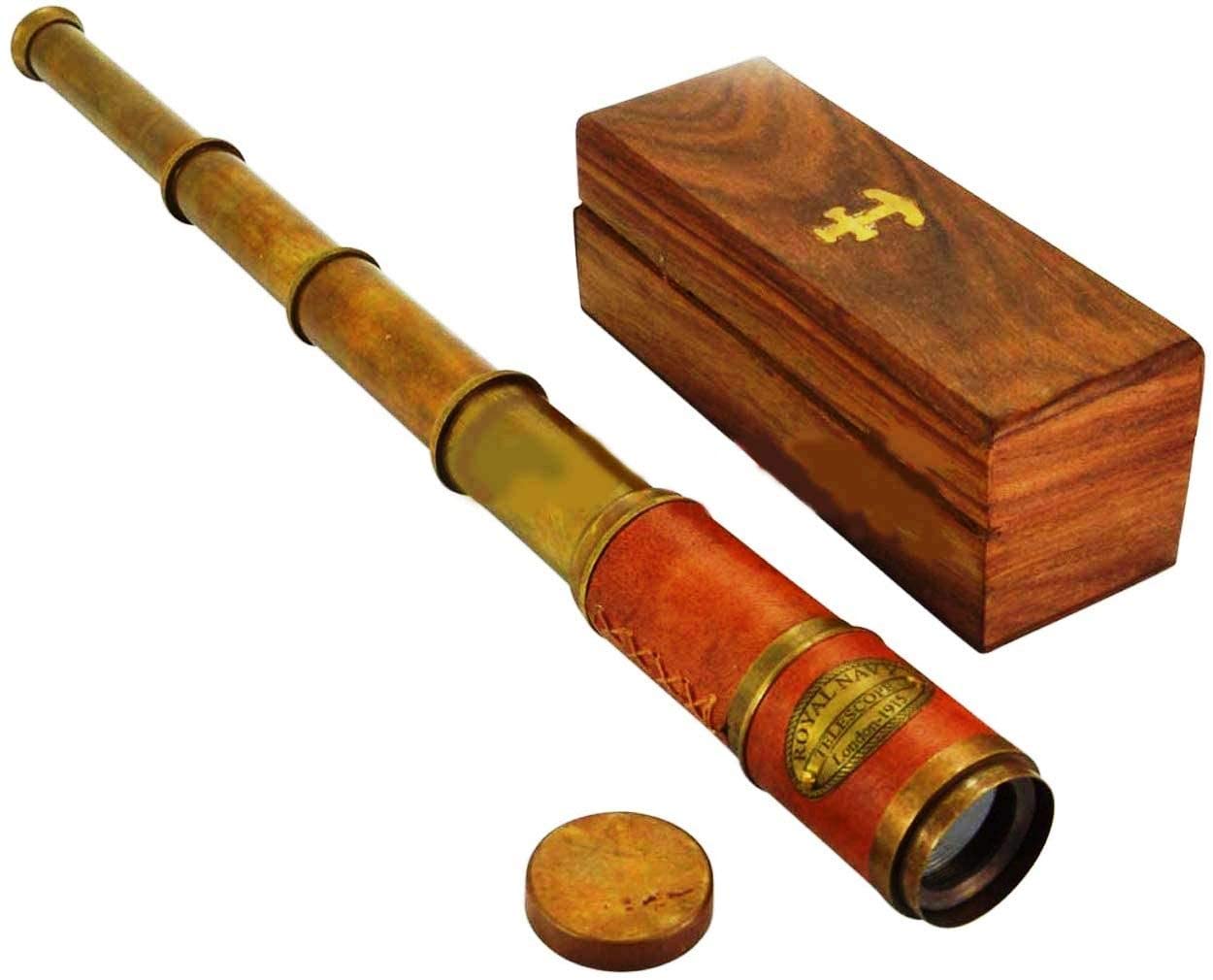 Brass Beautiful Pink Leather Encased Handmade Telescope With Wooden Box ...