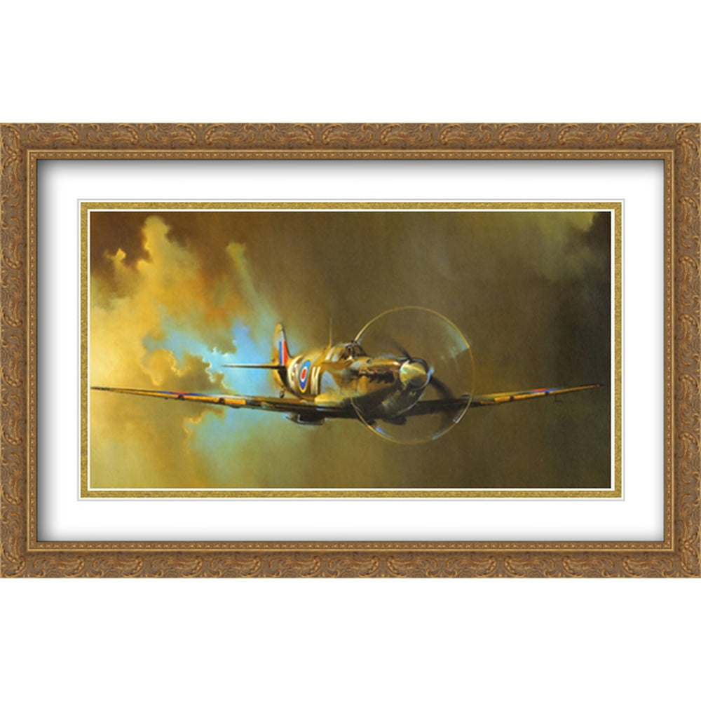 Spitfire / World War II Fighter Plane 2x Matted 40x26 Large Gold Ornate ...