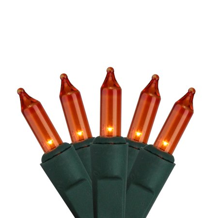 Set of 10 Battery Operated Orange Mini Christmas Lights - Green Wire ...