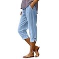 Capri Pants for Women Summer Casual Cropped Linen Pants Elastic Waist ...