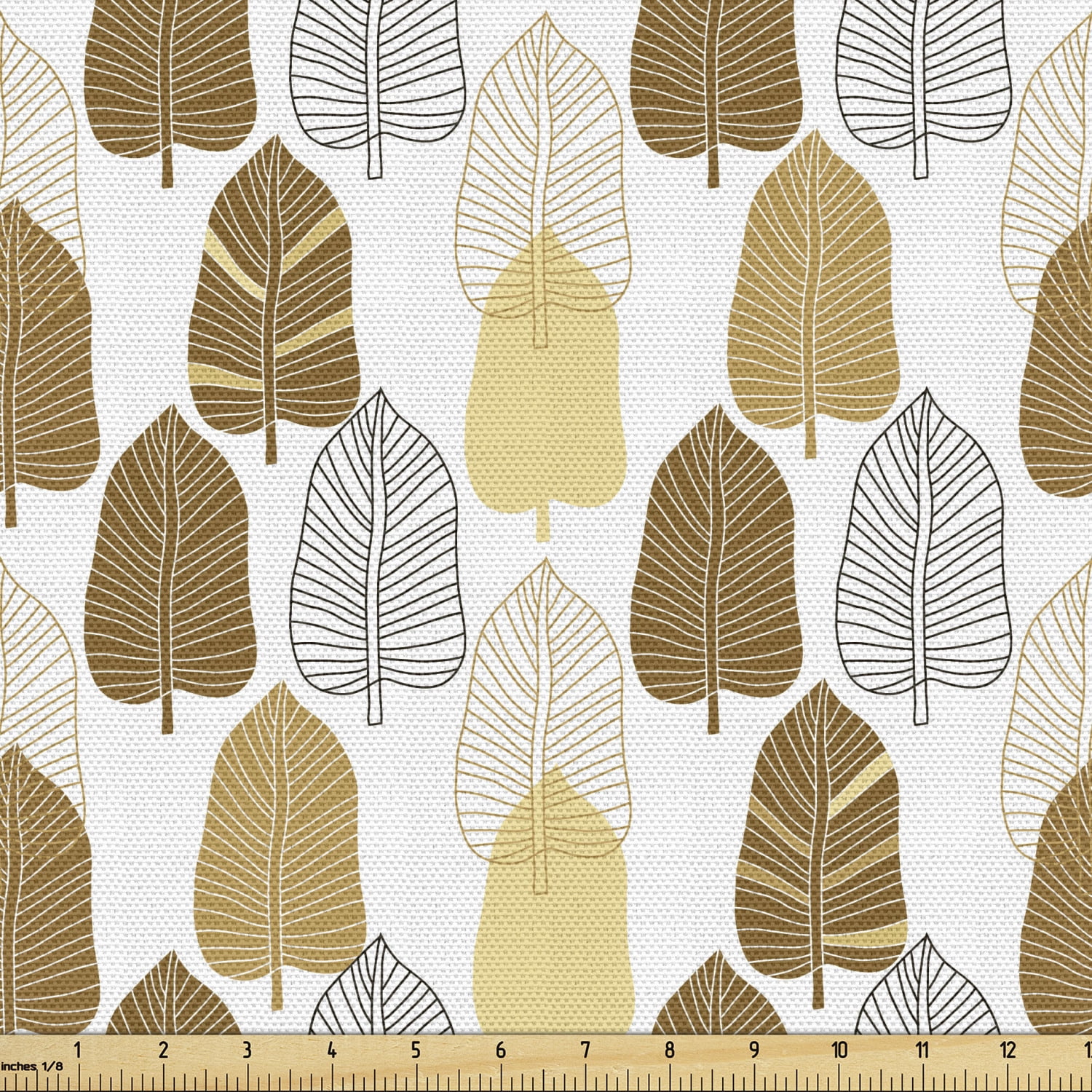 Leaves Upholstery Fabric by the Yard, Hand Drawn Foliage Pattern Ornate ...