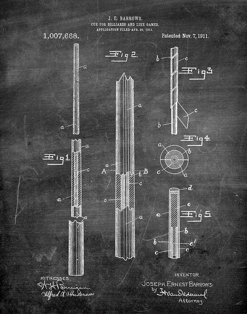 Original Pool Cue Artwork Submitted In 1911 - Billiard - Patent Art ...