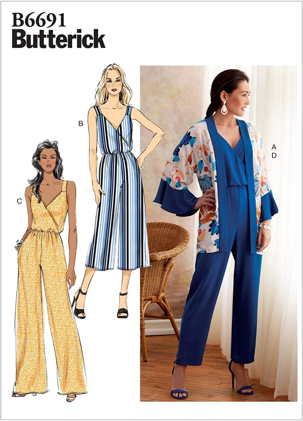 Plus Sizes 18W-24W Kimono Butterick 6224 Jumpsuit Romper Sewing Pattern ...