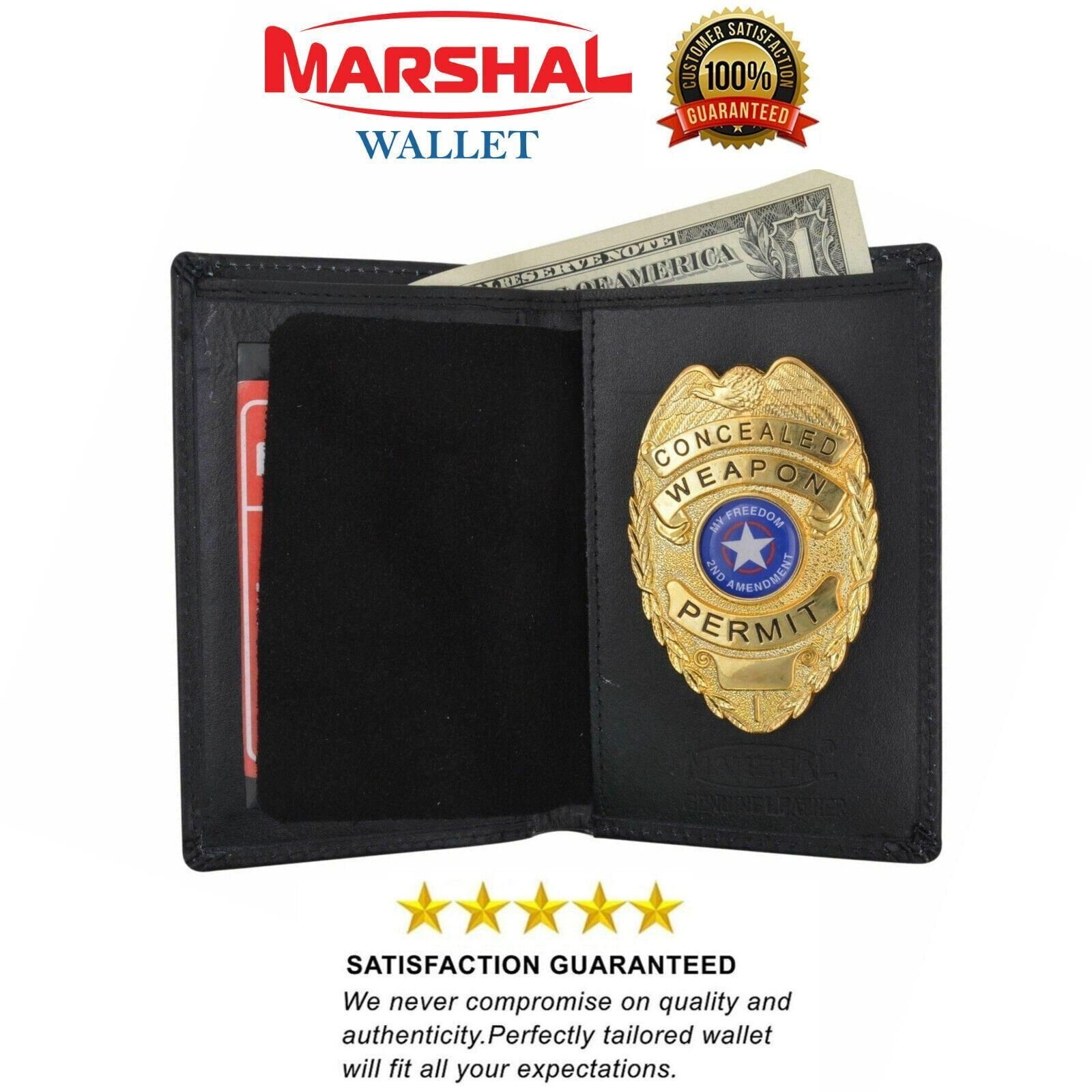 Marshal Genuine Leather Slim Bifold ID Money Badge Holder Wallet ...