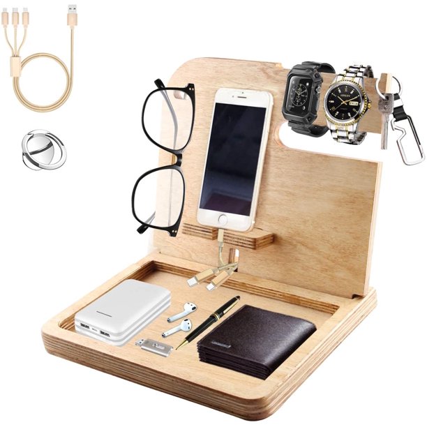 Bumlon Wood Phone Docking Station for Men Gift, Nightstand Organizer ...
