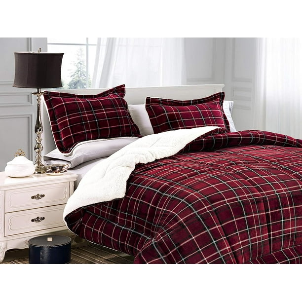 Mocassi 3-Piece Plaid Pattern Comforter Set - Soft and Plush Micromink ...