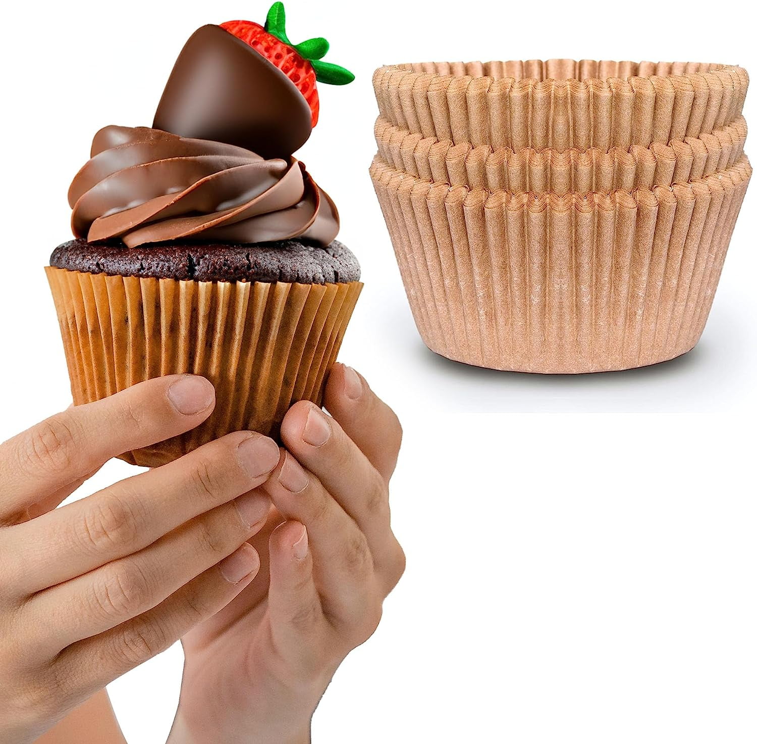 Muffin Liners for Baking - 50pcs Brown Thick Jumbo Cupcake Liners ...