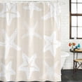 Beige White Starfish Coastal Bathroom Shower Curtains with 12 Hooks ...