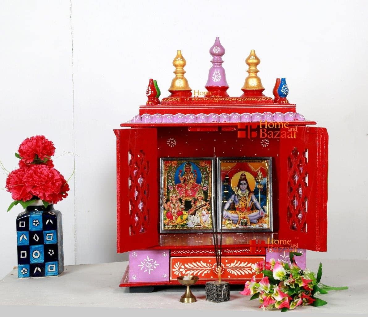 Home and Bazaar Rajasthani Ethnic Handcrafted Wooden Temple/Mandir/Pooja Ghar/Mandapam Size 18 x ...