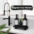 Black Glass Soap Dispenser Set with Wood Riser Tray and Stainless Steel ...