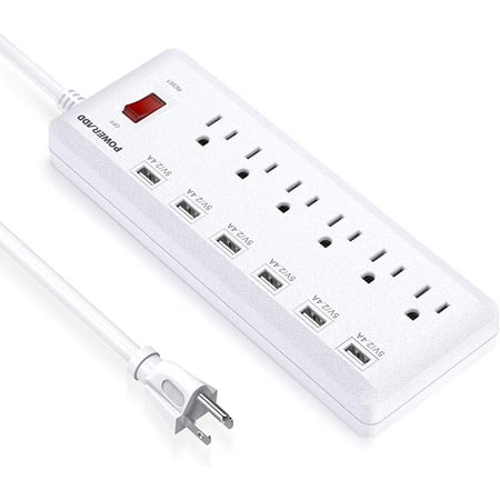 Power Bar Surge Protector Power Strip with 6 Outlets & 6 Smart USB ...