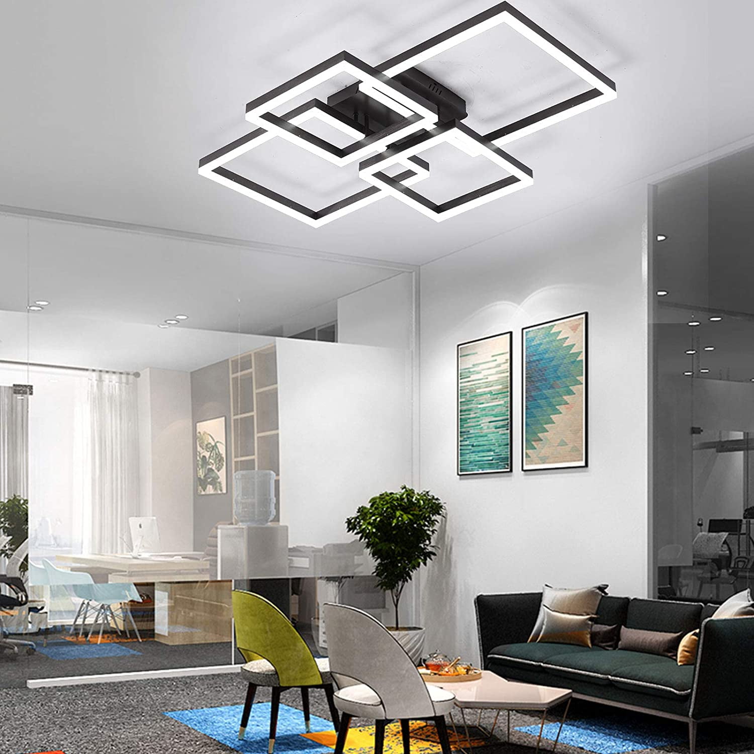 FETCOI Modern Geometric Square Ceiling Light Stepless Dimming with ...