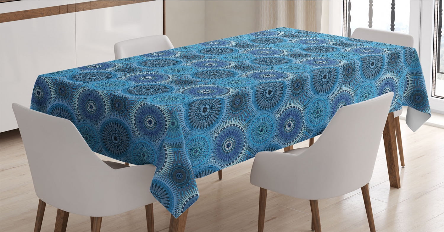 Blue Mandala Tablecloth, Overlapping Round in Different Vintage Ornate ...
