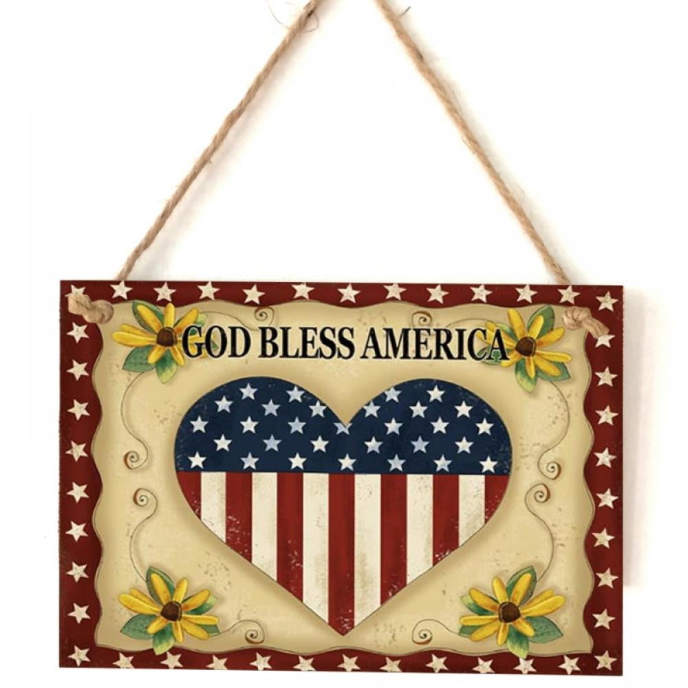 4th of July Decorations, Vintage American Flag Wooden Bar Sign ...