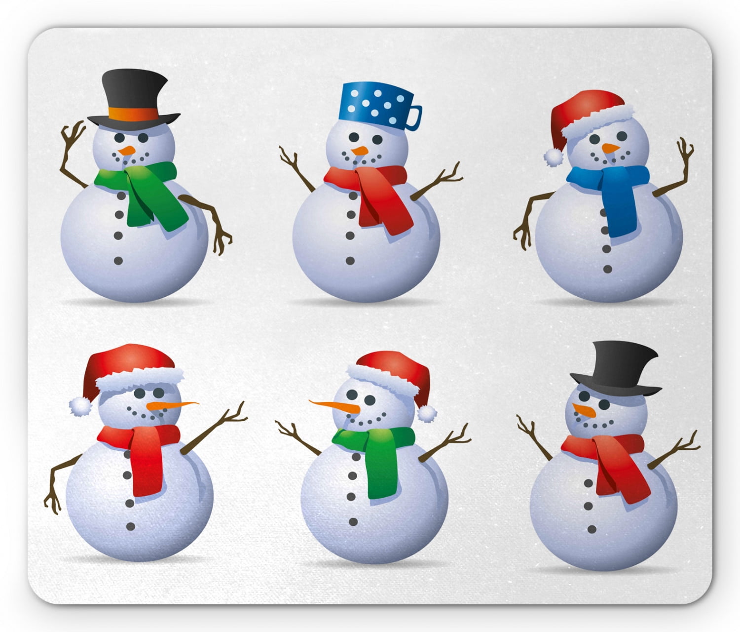 Christmas Mouse Pad, Snowmen with Different Hats and Scarfs Carrot ...
