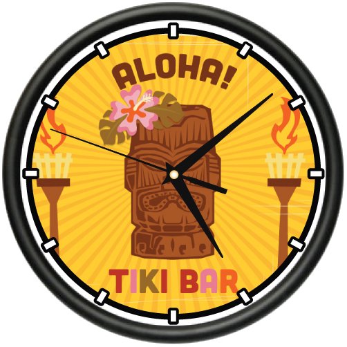 ALOHA TIKI BAR Wall Clock cocktails drinks bamboo home lover collector ...