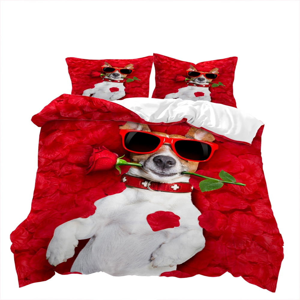 Hosima 3 Piece 3D Digital Printed Duvet Cover Double Size Cute Dog ...