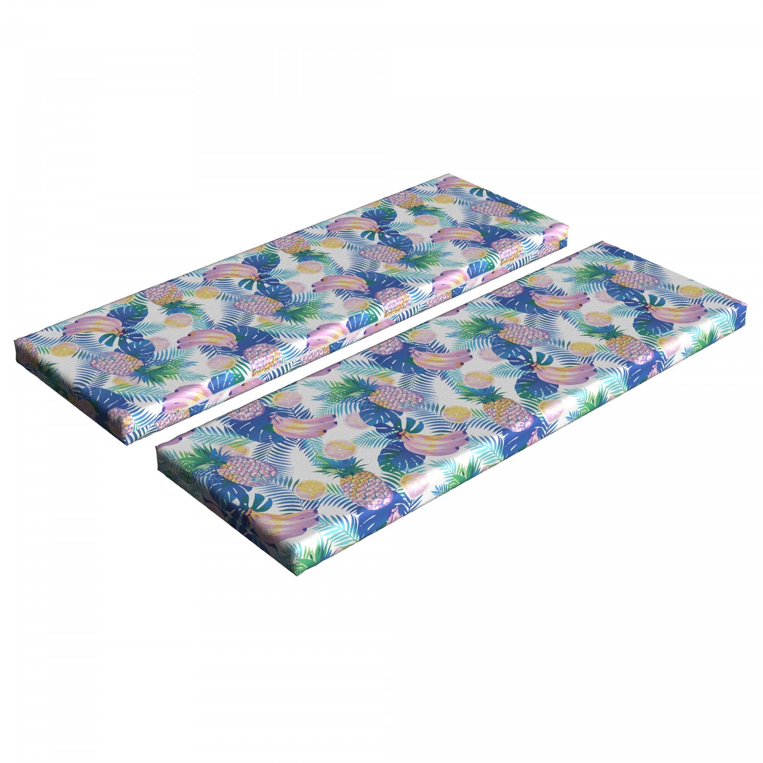 Tropical Bench Cushion Set of 2, Pineapples Bananas Monstera and Palm ...