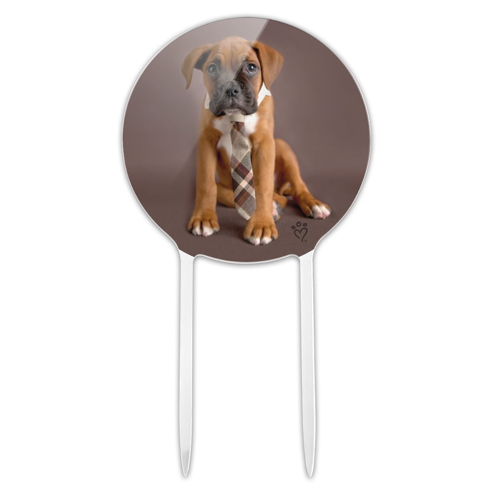 Acrylic Boxer Puppy Dog Sitting with Tie Cake Topper Party Decoration ...