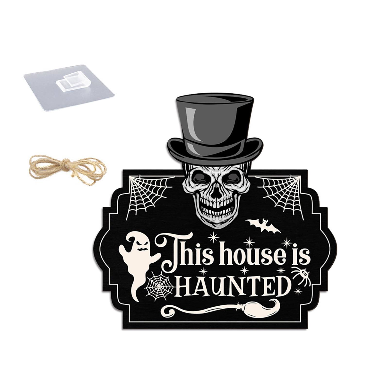 Wooden Halloween Hanging Plaque Realistic Witch Bat Ghost Pumpkin ...