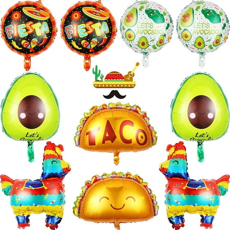 12 PCS Fiesta Theme Party Balloons Supplies Mexico Taco Llama Cactus ...