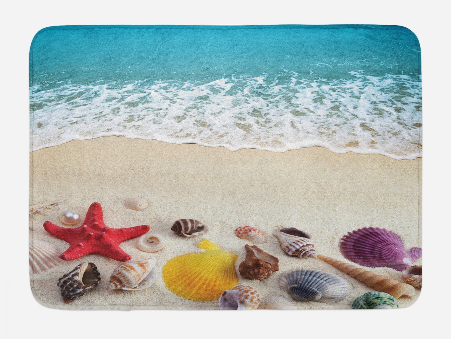 Beach Bath Mat, Sea Shells on Sandy Coast Tropical Island Shore ...