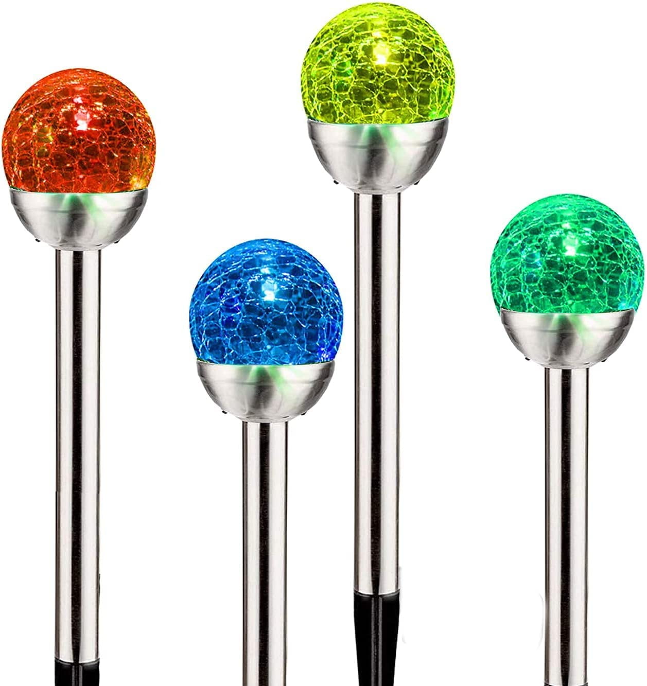 LINLIN 4Pack Solar Glass Crackle Ball Pathway Light Outdoor Waterproof ...