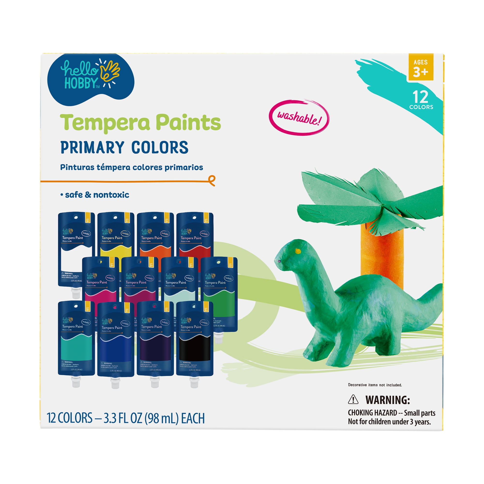 Hello Hobby Washable Tempera Paint Set, Safe & Nontoxic, 12X98mL ...