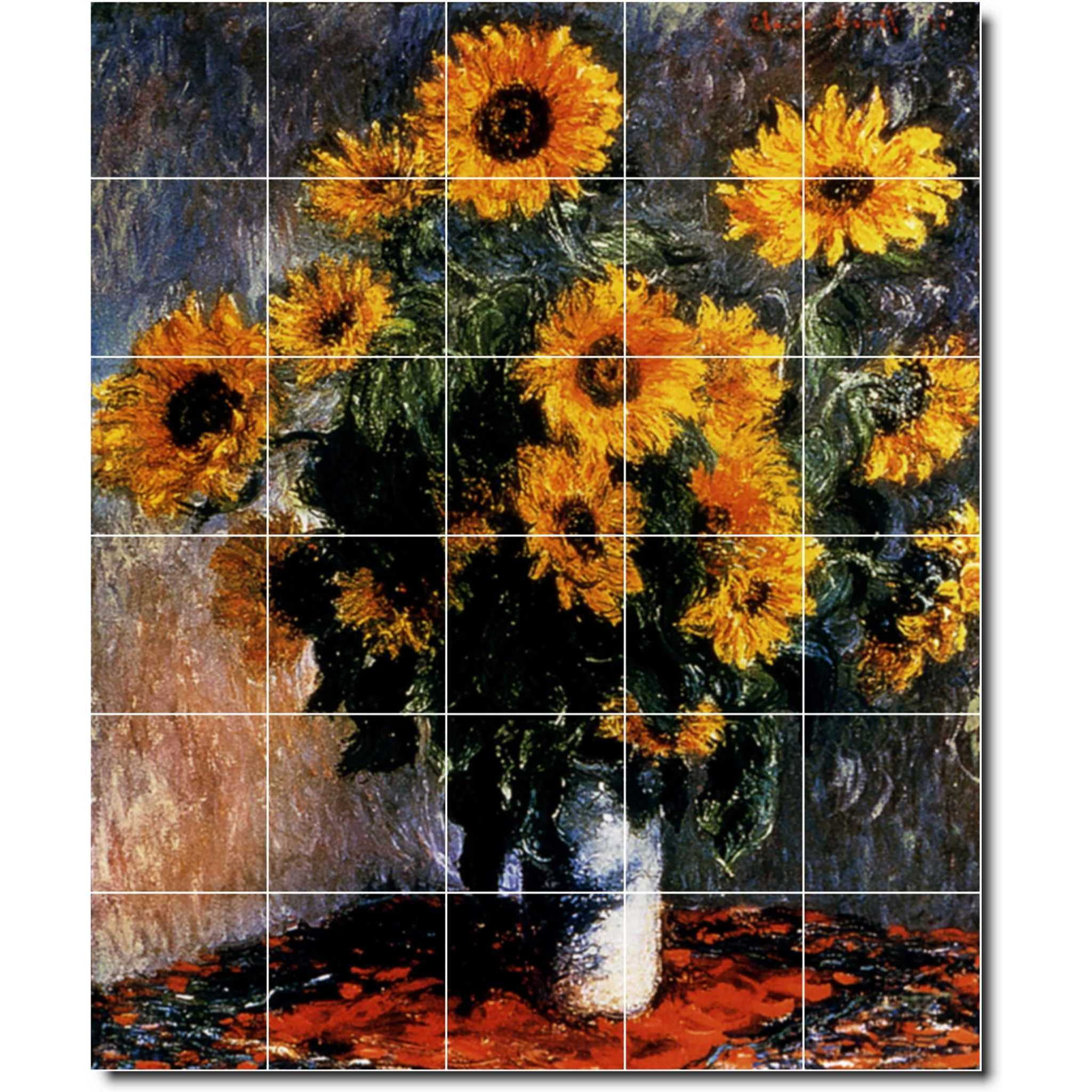 Ceramic Tile Mural-Claude Monet Flowers Kitchen Tile Mural 6. 60" w x ...