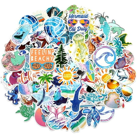 200 Pieces Ocean Stickers Waterproof Vinyl Marine Ocean Creatures Beach ...